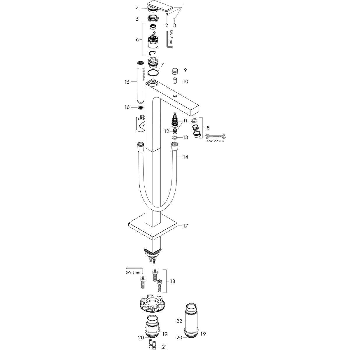 AXOR Citterio Bath mixers: 2 functions, Chrome, Item No. 39440000