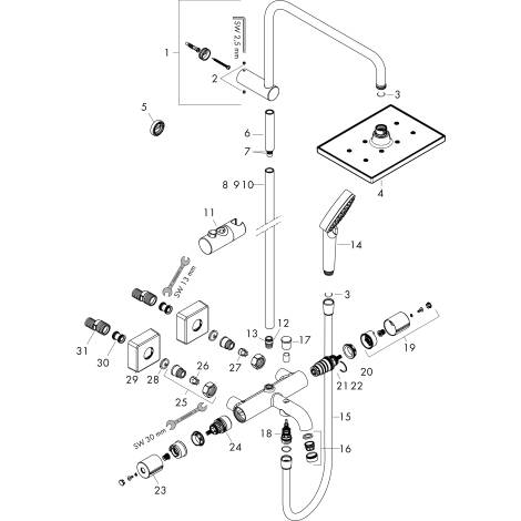 hansgrohe Shower pipes: Vernis Shape, 1 spray mode, Item No. 26284000