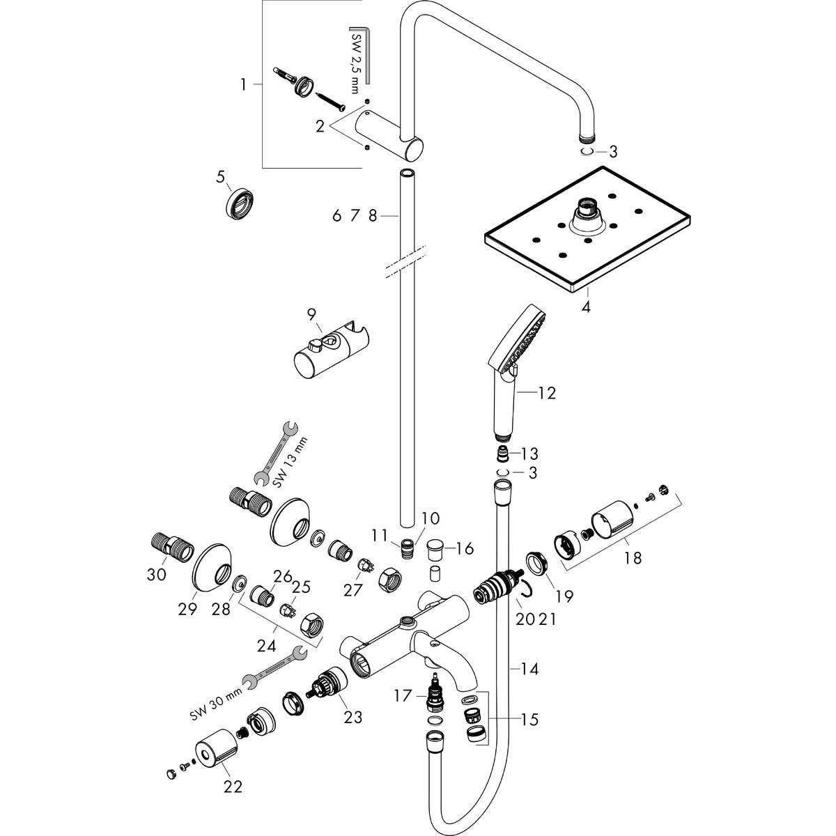 hansgrohe Shower pipes: Vernis Shape, 1 spray mode, Item No. 26284007