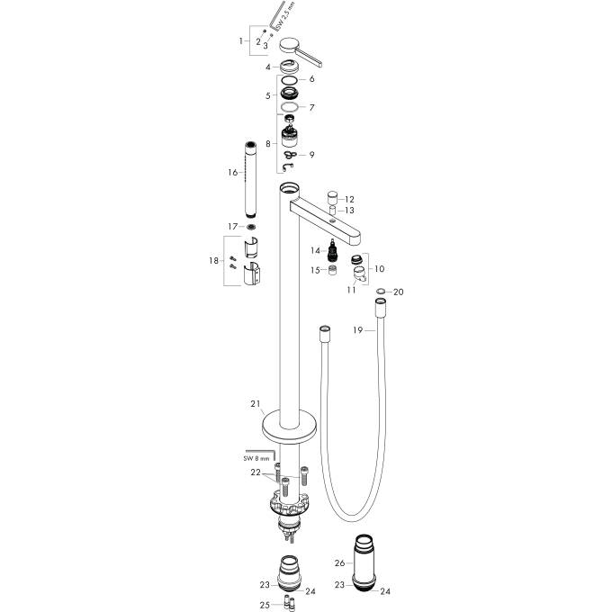 Finoris Bath mixers: 2 functions, Matt Black, Item No. 76445670