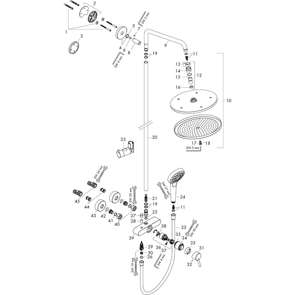 hansgrohe Sprchové systémy: Croma Select S, 1 druh proudu, Č. položky ...
