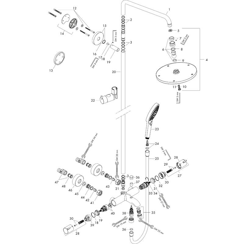 hansgrohe Duş kolonları: Raindance S, 1 sprey modu, Ürün no. 27117000