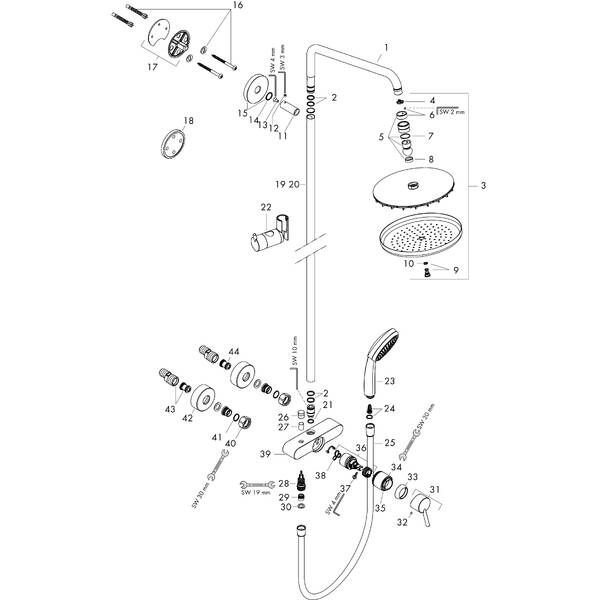 hansgrohe Showerpipe: Croma, 1 tipo di getto, Cod.art. 27222000 ...