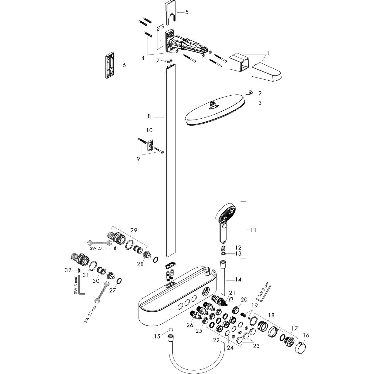 汉斯格雅 花洒管: 沛适飞 S, 两种出水模式, 货号 24241007