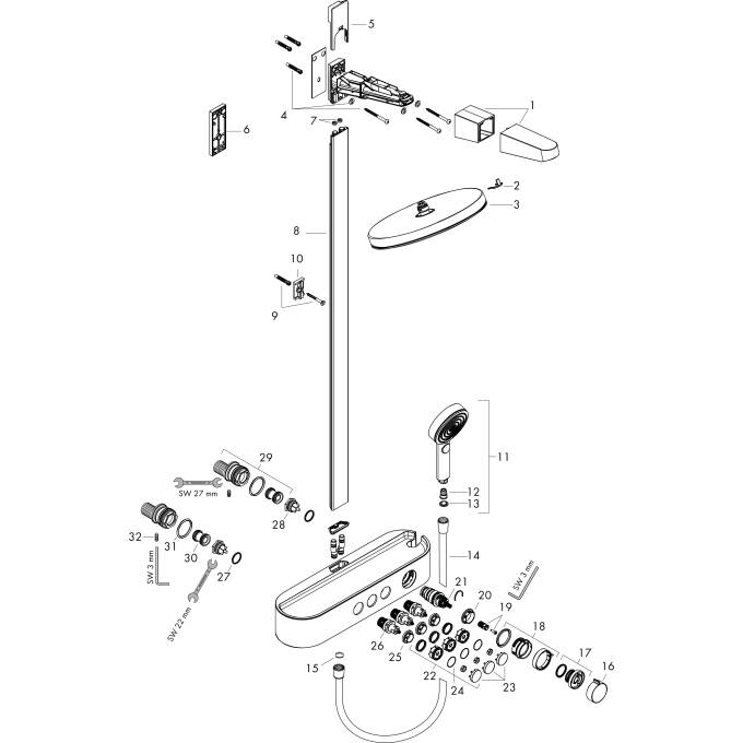 汉斯格雅 花洒管: 沛适飞 S, 两种出水模式, 货号 24241007