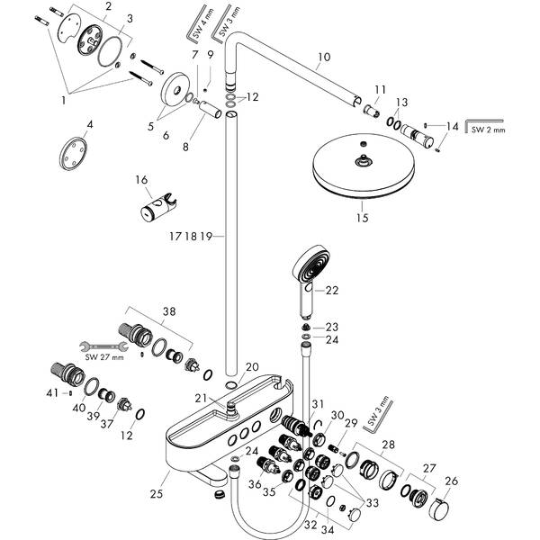 hansgrohe Трубы для душа: Pulsify S, 1 режим распыления, Арт ...