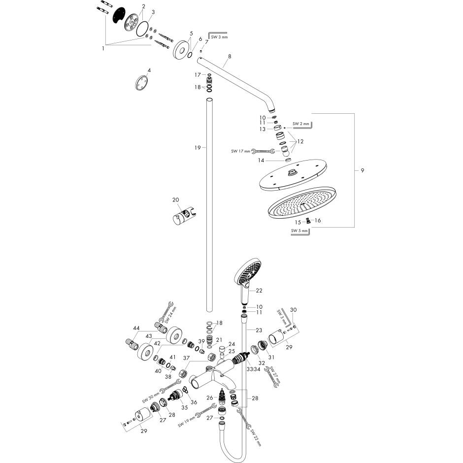 汉斯格雅 花洒管: 飞雨 Select S, 1 种出水模式, 货号 26173007