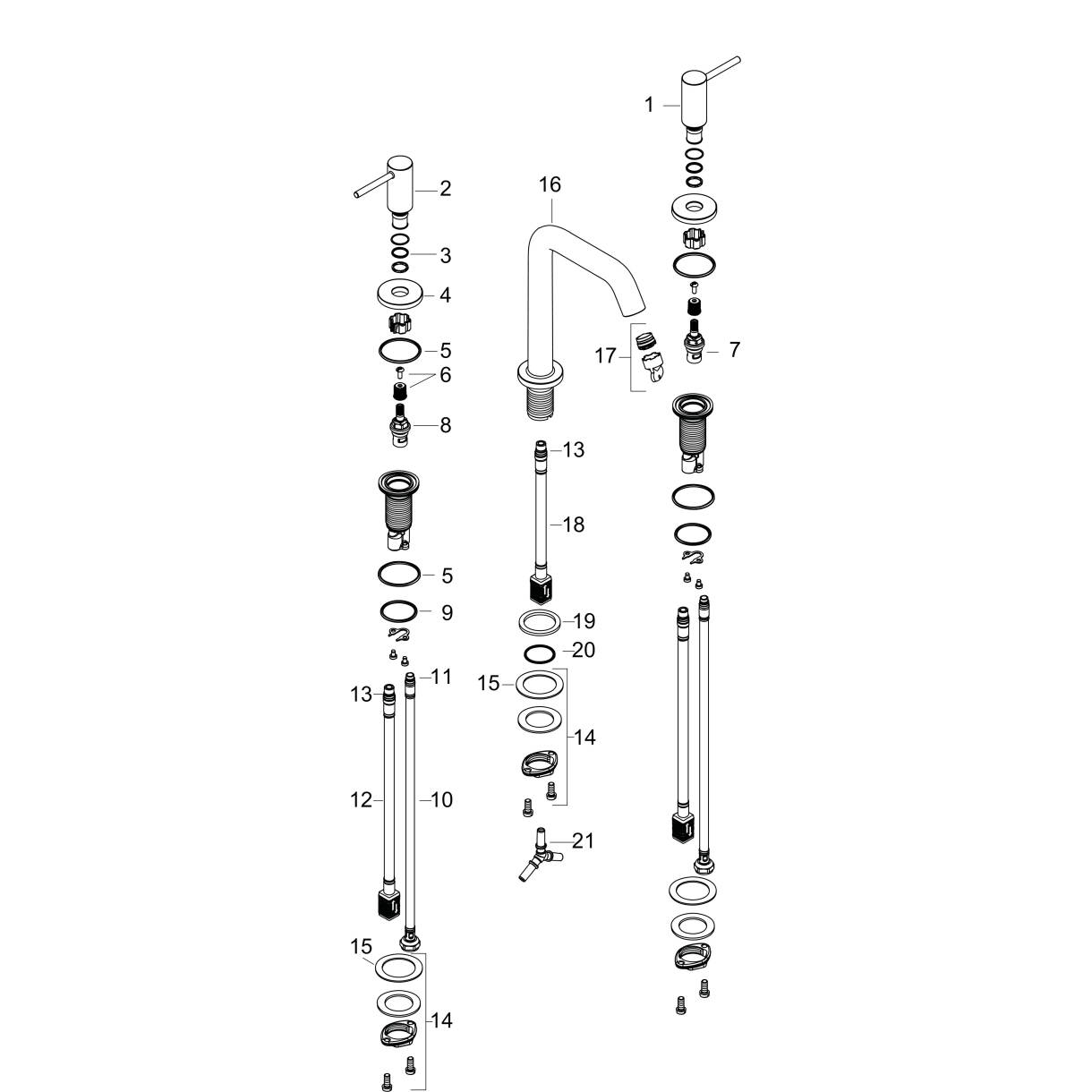 hansgrohe Washbasin mixers: Tecturis S, 3-hole basin mixer 150 ...