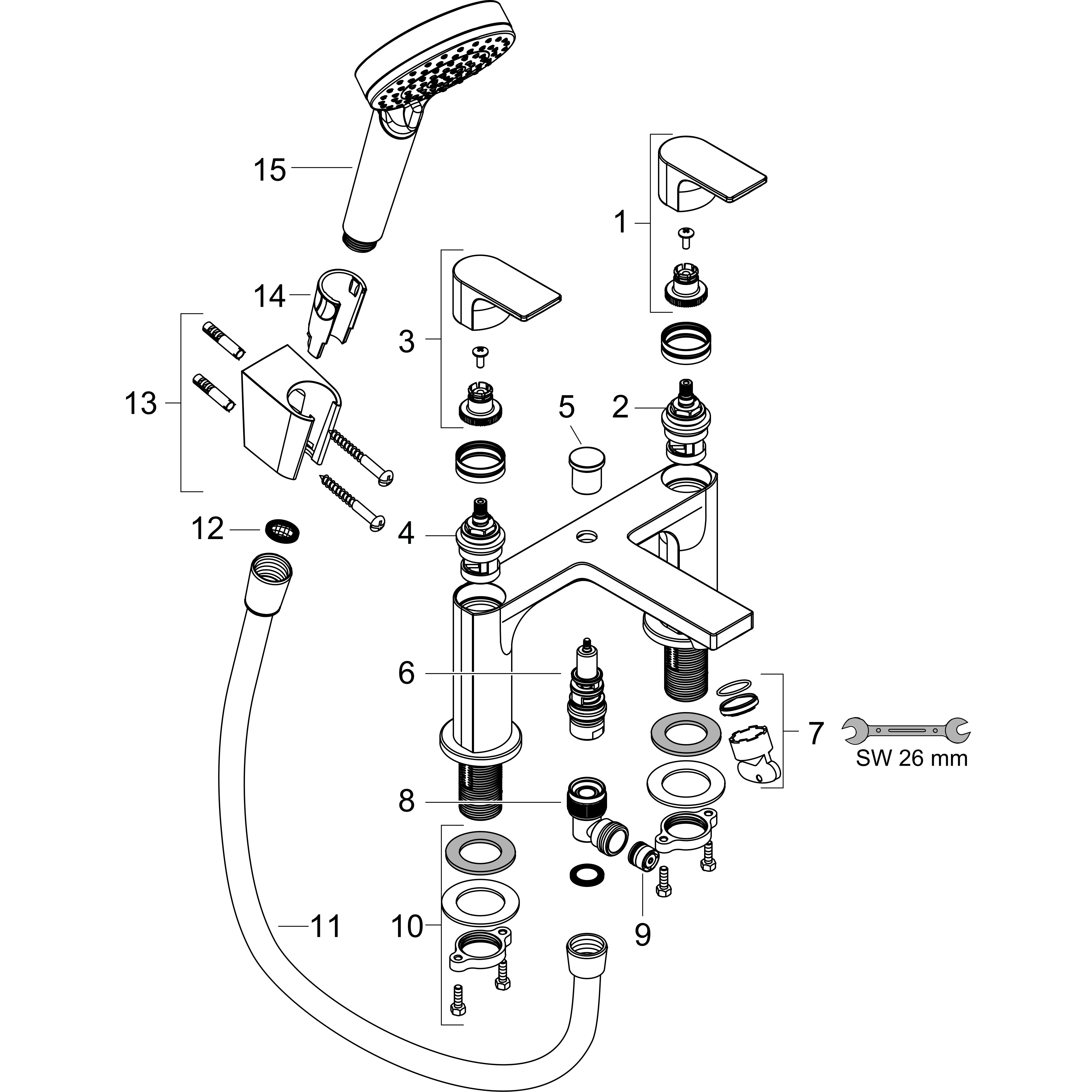 Rebris E Bath mixers: designed to run 2 outlets, Chrome, Item No. 72481000