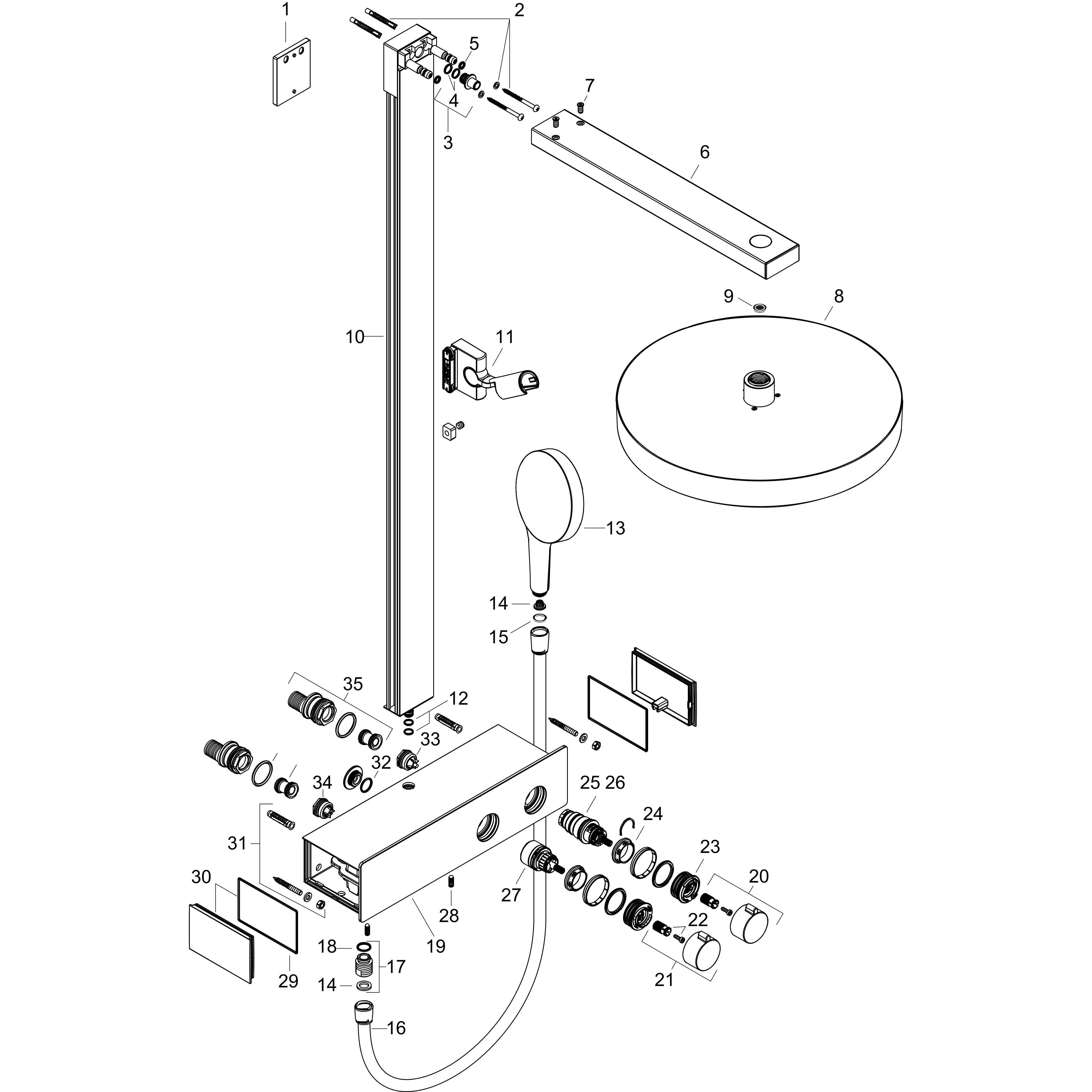 hansgrohe Zuhanycsövek: Rainfinity, 1-féle vízsugár, Cikksz. 26853670