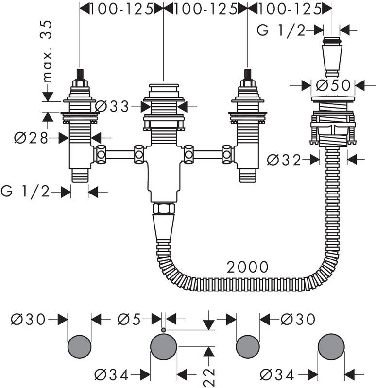 hansgrohe Ankastre 3-/4- delikli küvet bataryası iç seti: İç set 4 ...
