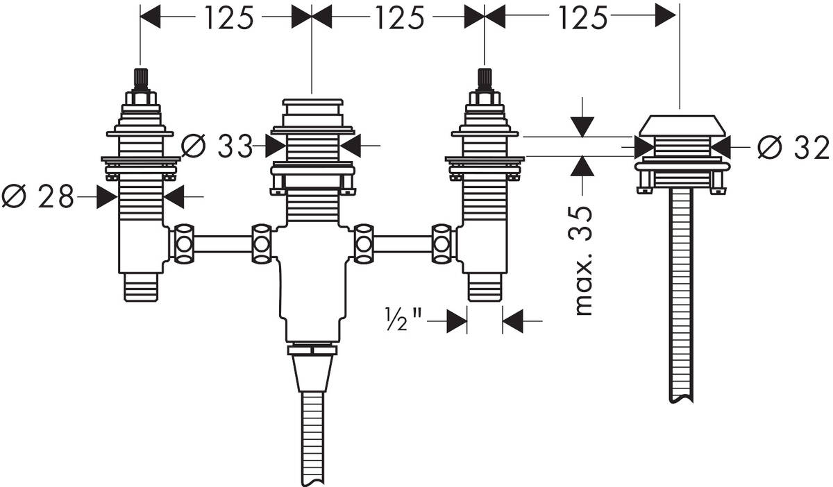 hansgrohe Concealed Basic set 3-/4- hole bath mixers: Rough, 4-Hole ...