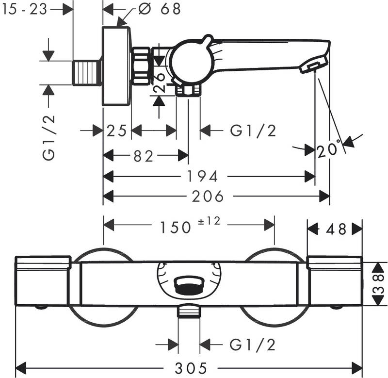 ベルソスタット バス水栓: 2アウトレット, クロム, 品番 15348000 | hansgrohe JP