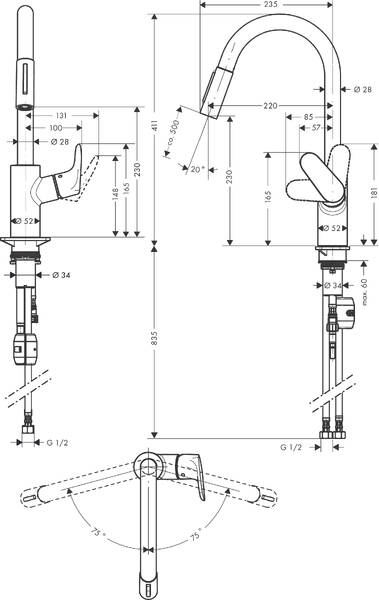 hansgrohe Kitchen mixers: Focus M41, Single lever kitchen mixer 240, 7 ...