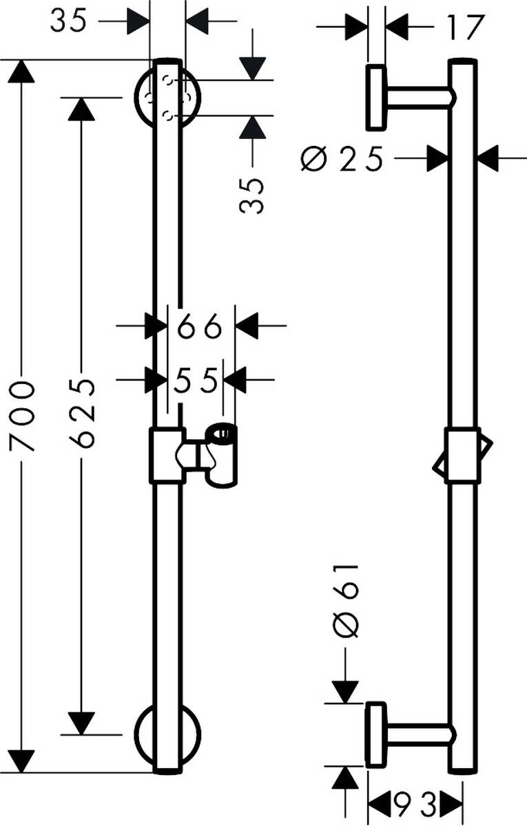 hansgrohe Brusestænger: Unica, Bruserstang Comfort 65 cm, Art.nr ...