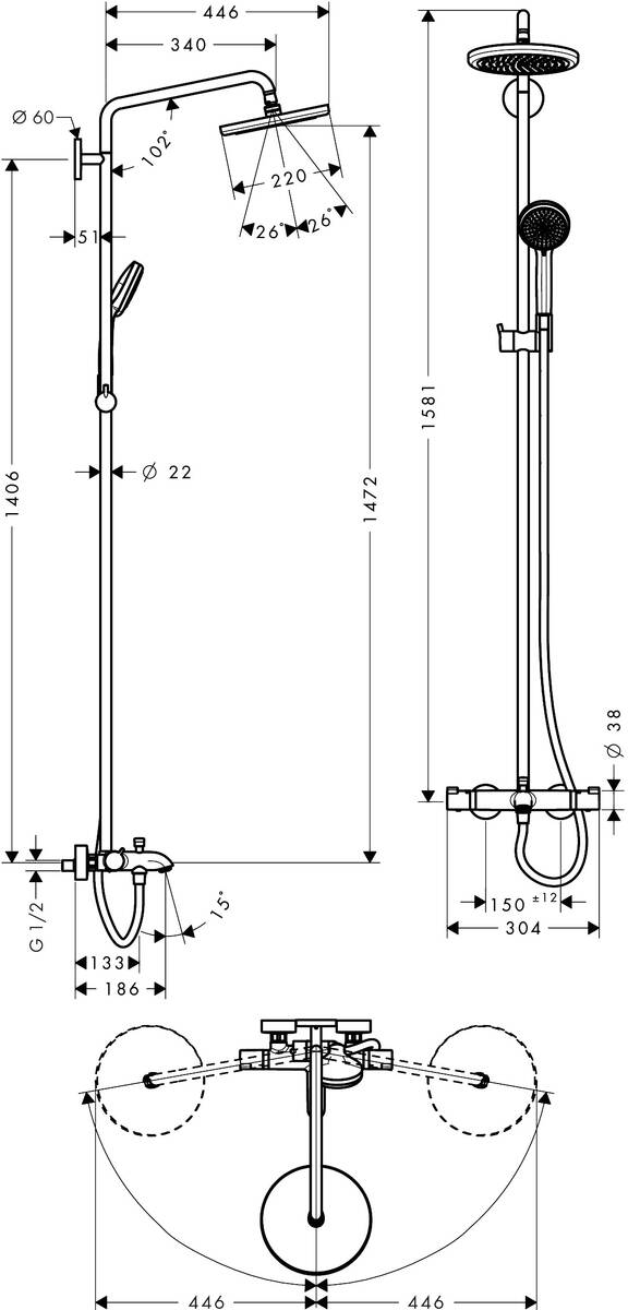 hansgrohe Shower pipes: Croma, 1 spray mode, Item No. 27223000 ...