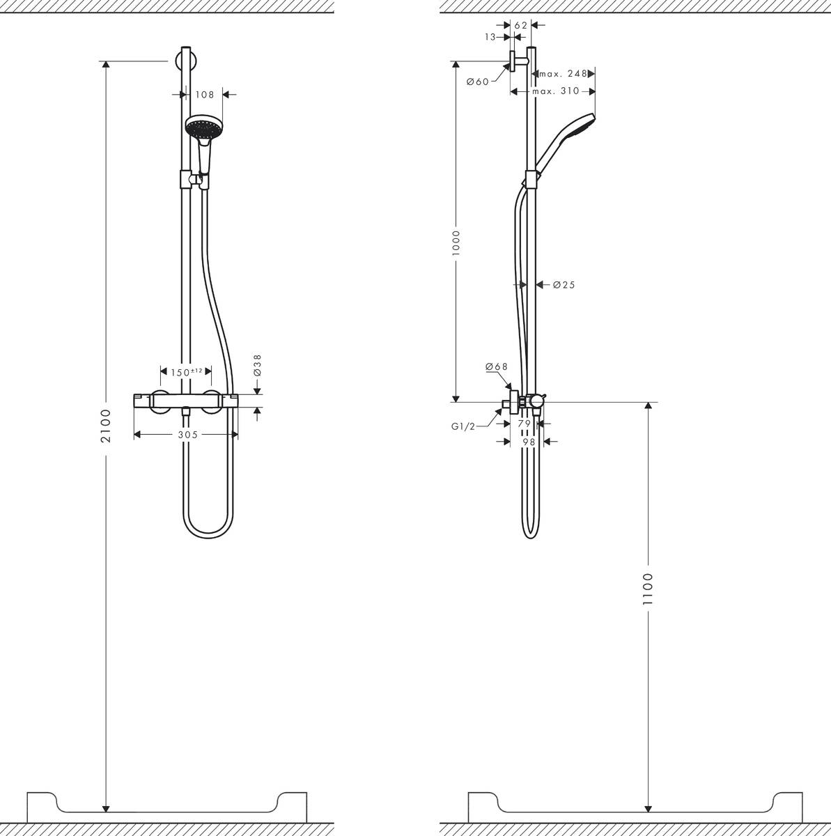 hansgrohe Shower pipes: Croma Select S, Item No. 27247400 | hansgrohe ASIA