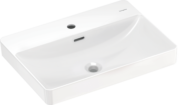 汉斯格雅 面盆: 闻汐 Q, 碗盆600 x 440，带龙头安装孔，带右侧置物平台, 货号 22428007